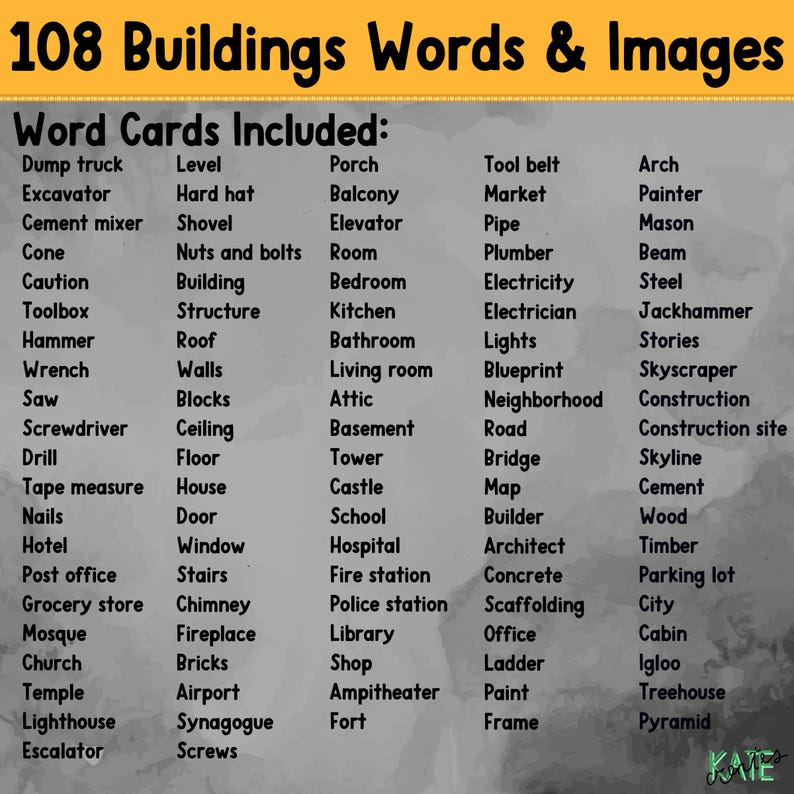 Buildings Study Creative Curriculum Building Unit of Study, Word Cards ...