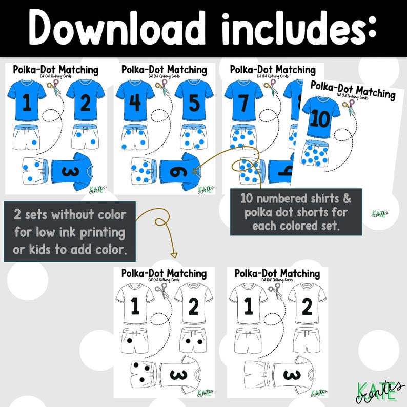 Polka Dot Clothing Match Game: Numbers 1-10 (digital PDF) - Etsy