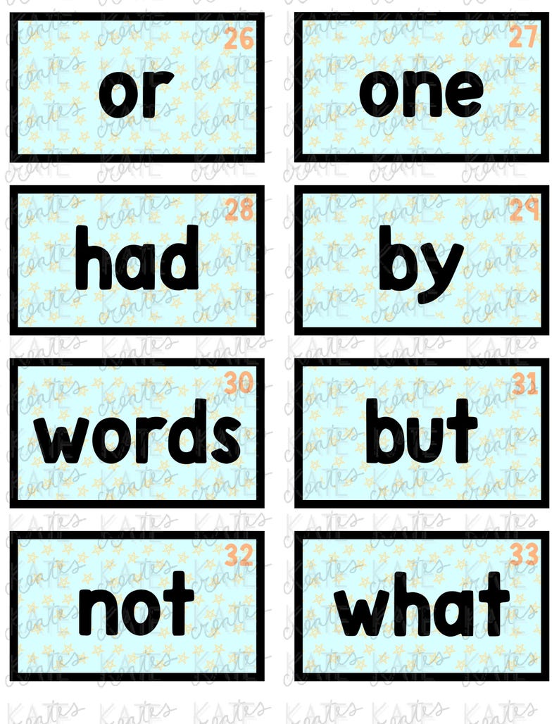 Fry First 100 Sight Word Flashcards: Kindergarten Learning (PDF) - Etsy