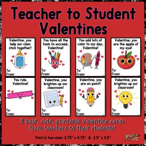 Teacher Valentines for Students Printable Valentine Cards Cute ...
