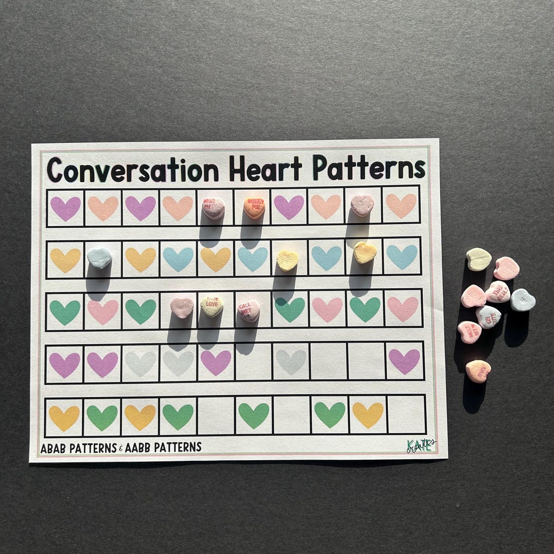 Valentine’s Day Conversation Heart Pattern Mats | Printable Patterning ...