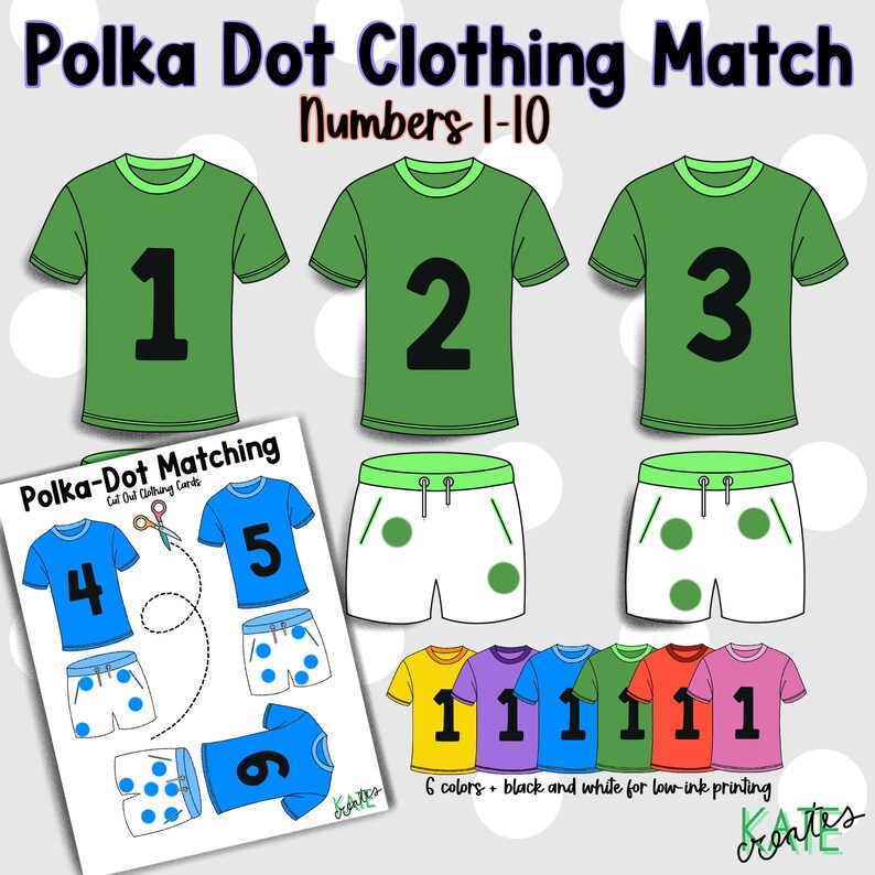 Polka Dot Clothing Match Game: Numbers 1-10 (digital PDF) - Etsy