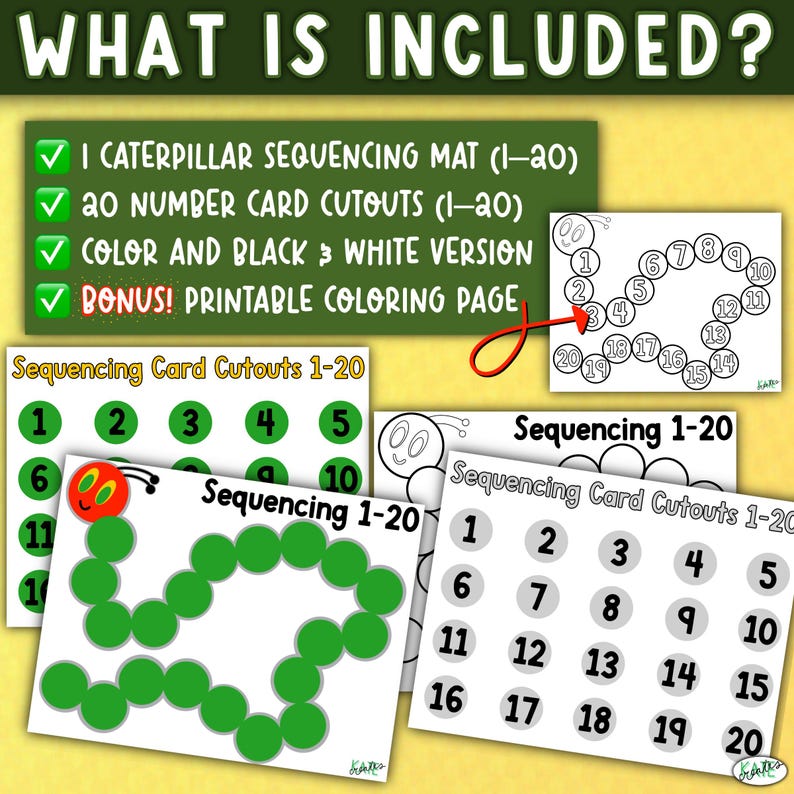 Caterpillar Number Sequencing Game – Preschool Math Center (digital) - Etsy