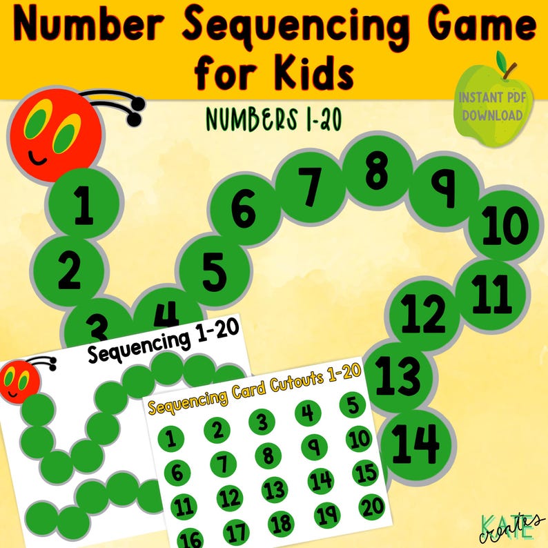 Caterpillar Number Sequencing Game: Preschool Math Activity (printable ...