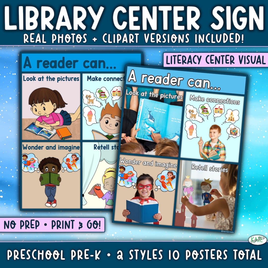 Library Center Sign | Reader Posters for Preschool (printable) - Etsy