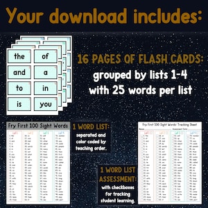 Fry First 100 Sight Word Flashcards: Kindergarten Learning (PDF) - Etsy