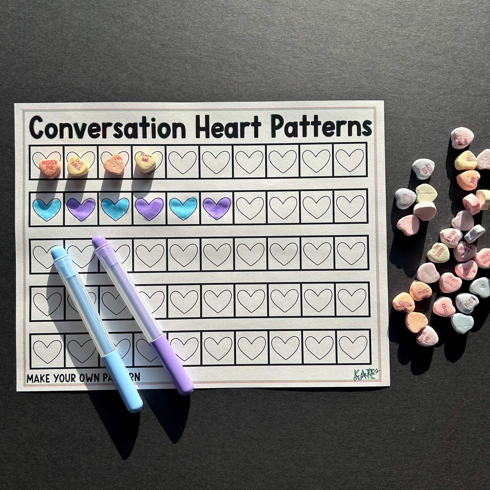 Valentine’s Day Conversation Heart Pattern Mats | Printable Patterning ...