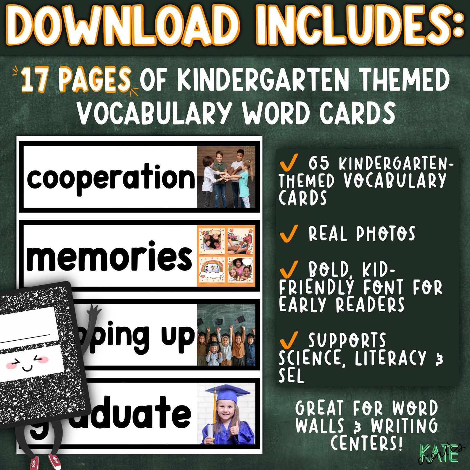 Kindergarten Vocabulary Word Cards | Real Photo Word Wall (digital ...