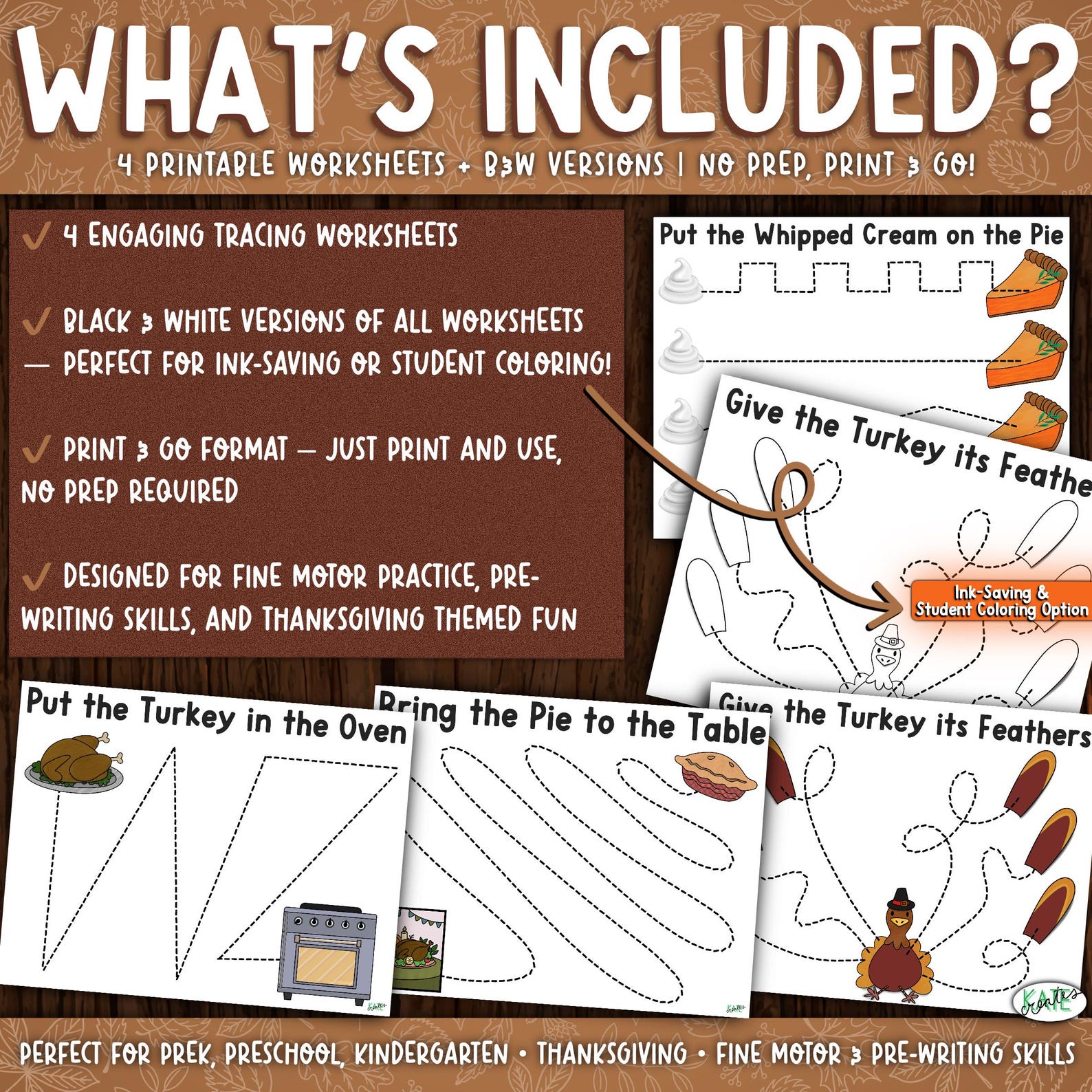 Thanksgiving Tracing Worksheets | Preschool Fine Motor Activity ...