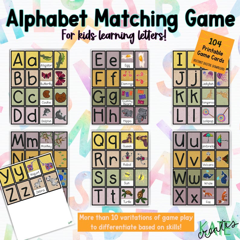 Alphabet Matching Game: Pre-k Letter Activity (printable PDF) - Etsy