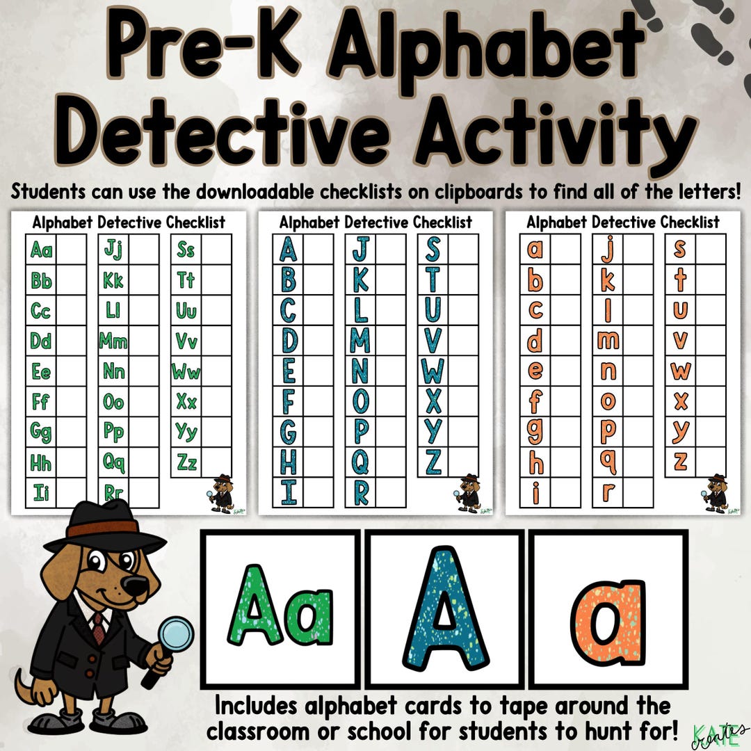 Prek Alphabet Detective Activity, Letter Identification Checklist Game ...