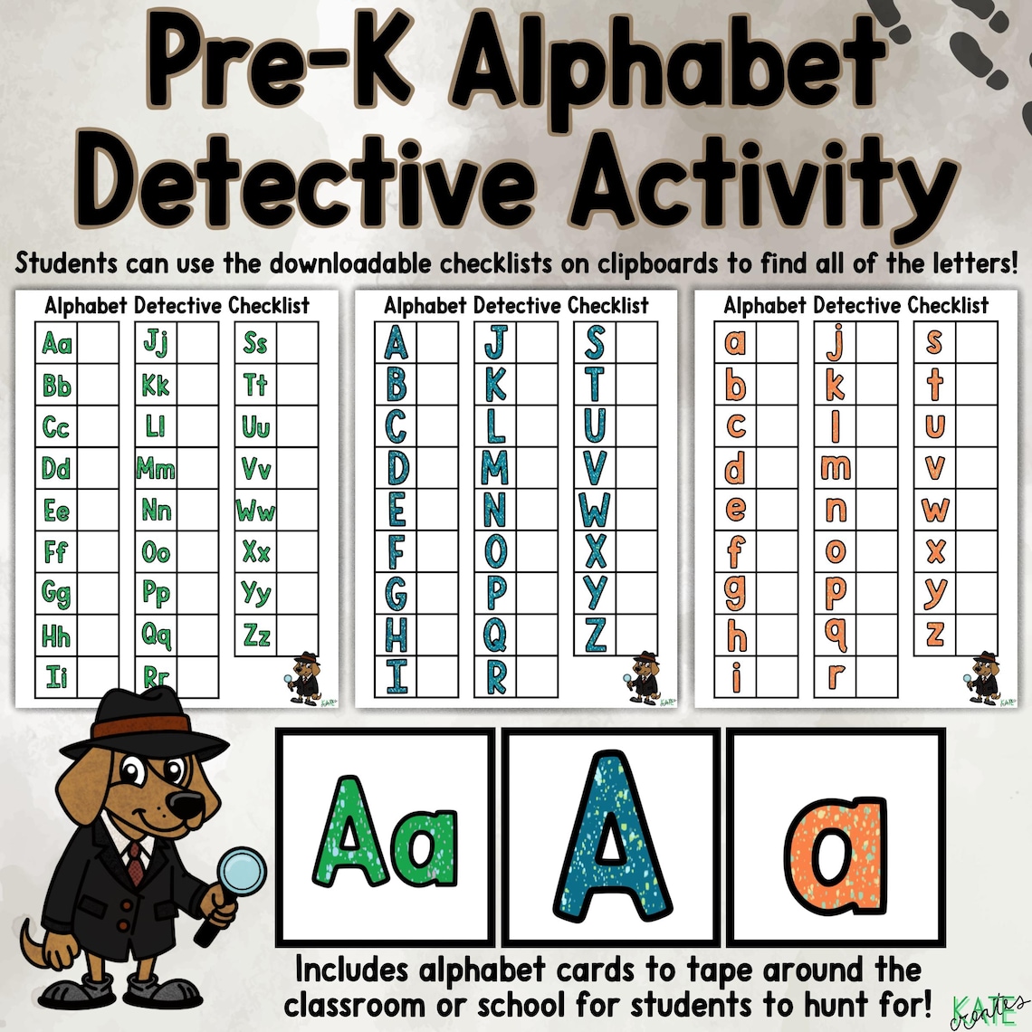 Prek Alphabet Detective Activity, Letter Identification Checklist Game ...