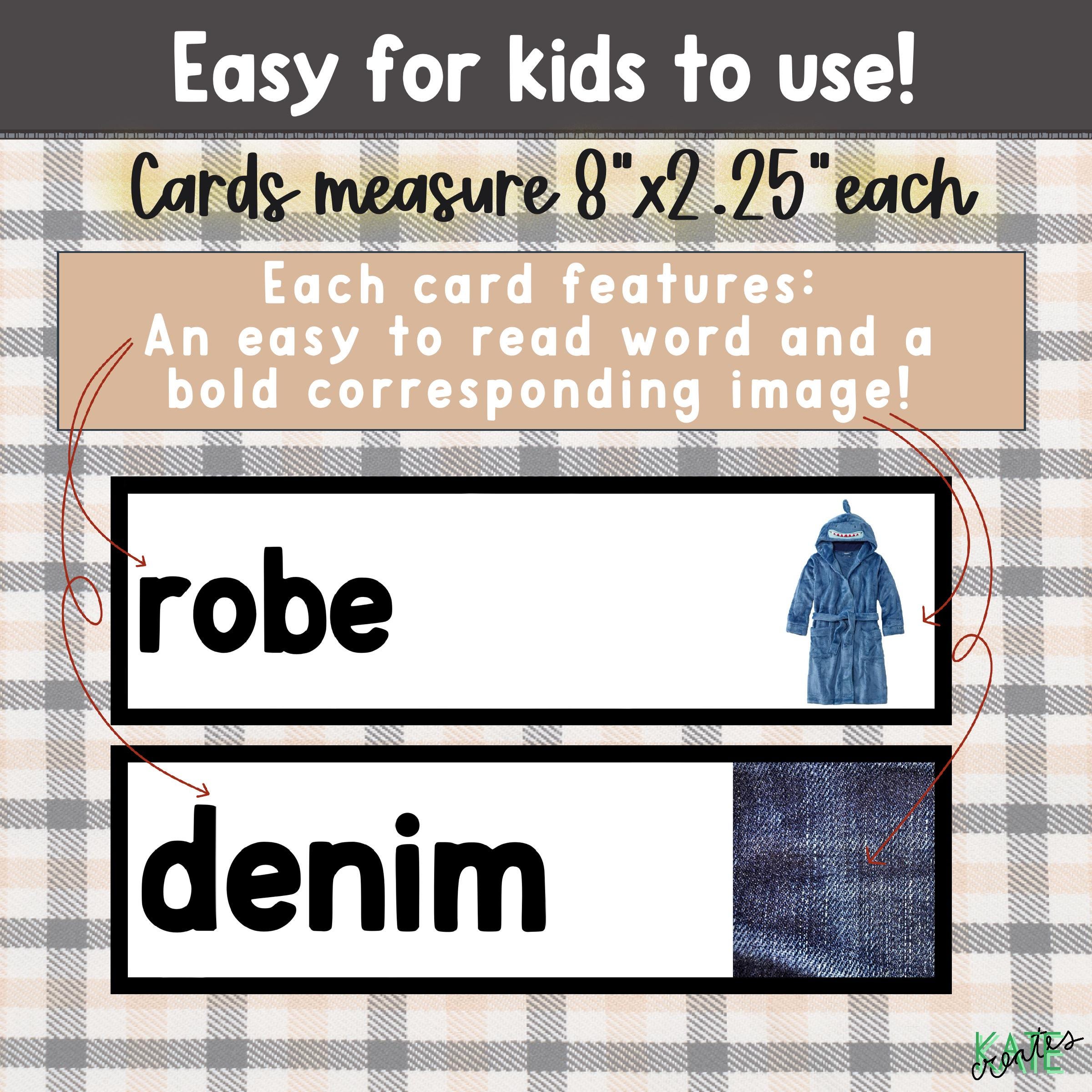 Clothing Themed Word Cards for Kids Fun Vocabulary Reading & Writing ...