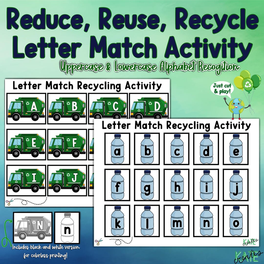 Earth Day Letter Match: Recycling Alphabet Game (digital PDF) - Etsy