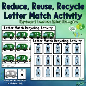 Earth Day Letter Match: Recycling Alphabet Game (digital PDF) - Etsy