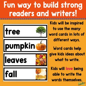 Fall Themed Word Cards for Kids, Vocabulary Printable to Support ...