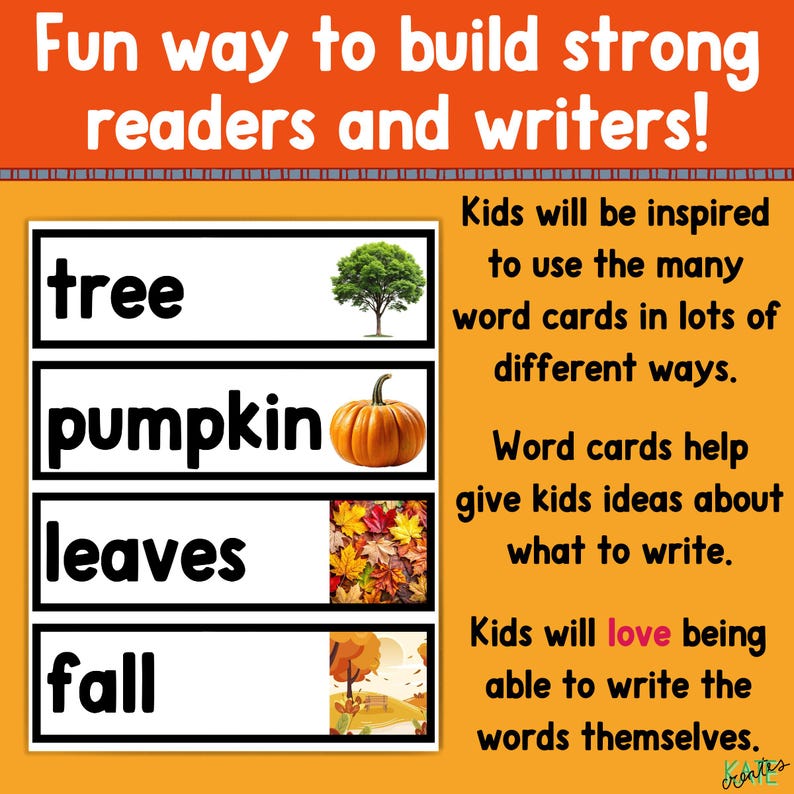 Fall Themed Word Cards for Kids, Vocabulary Printable to Support ...
