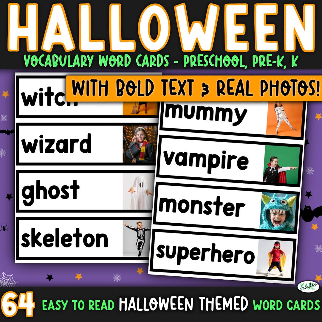Halloween Vocabulary Word Cards | Real Photo Literacy Center (digital ...