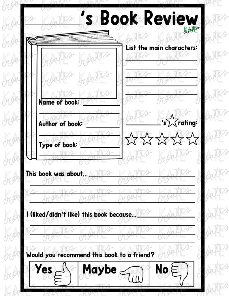Reading Log Template Pdf Printable Book Review Page for Children - Etsy