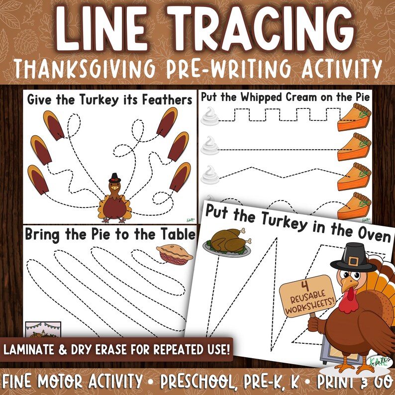 Thanksgiving Tracing Worksheets | Preschool Fine Motor Activity ...