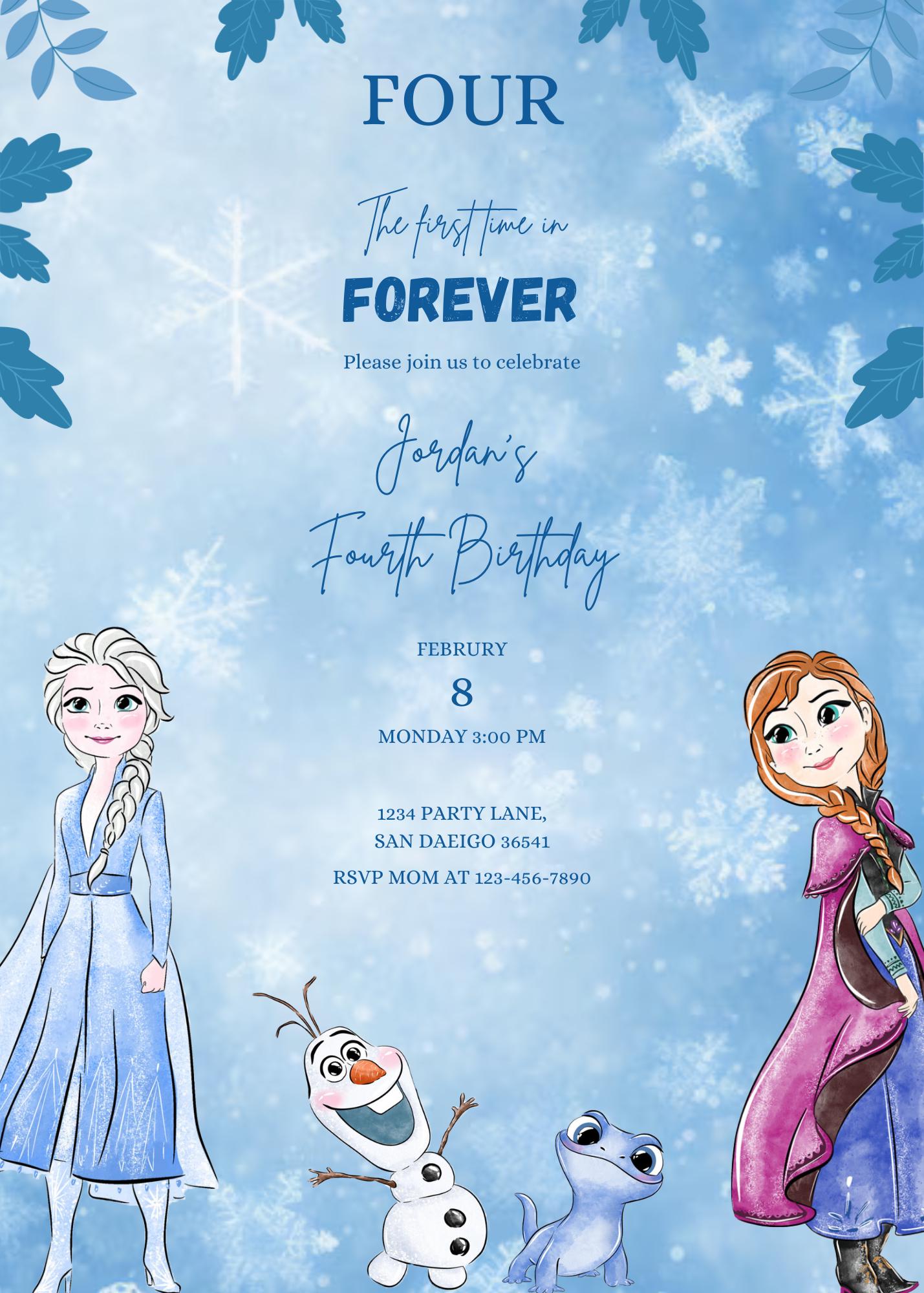 Frozen 4th Birthday Invitation Frozen Four the First Time in Forever ...