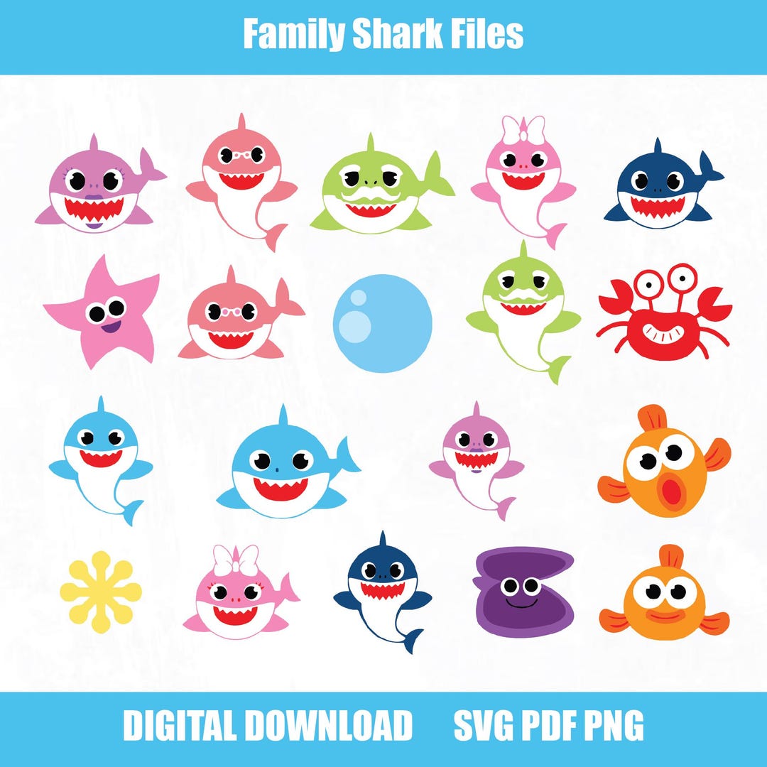 Familia de tiburones Svg, paquete de tiburones, familia de tiburones ...