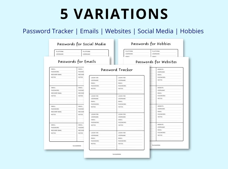 Password Tracker Printable | Fillable Password Log | Simple Password ...