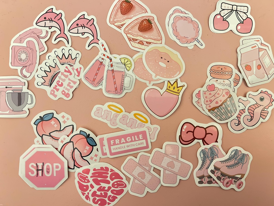 25 Pink Funky Stickers, Cute Stationary Stickers, Gift Tag Envelope ...