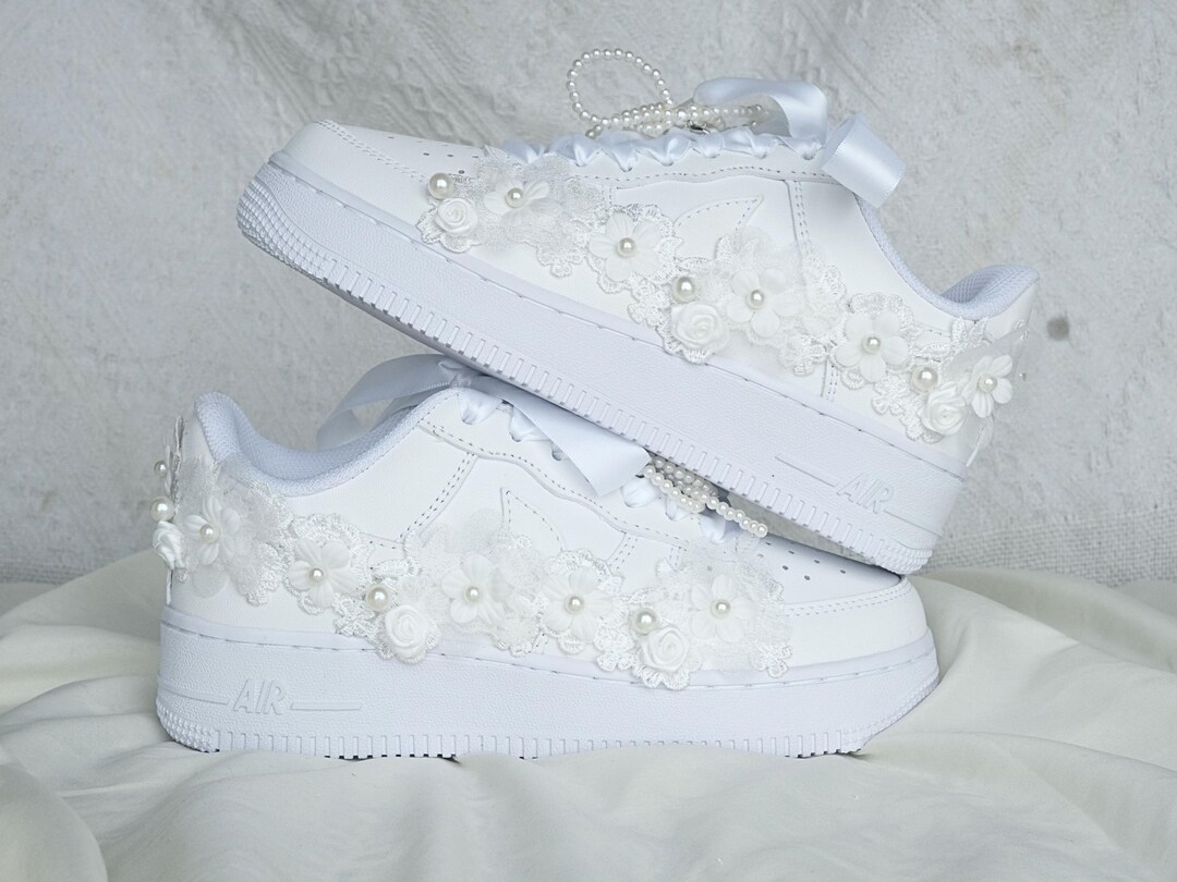 Bridal Air Force 1 Bright White Luxury Embroidered Sneakers • Bridal ...