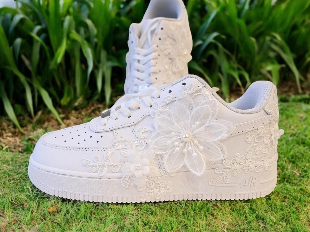 Bridal Air Force 1 Bright White Luxury Embroidered Sneakers • Bridal ...