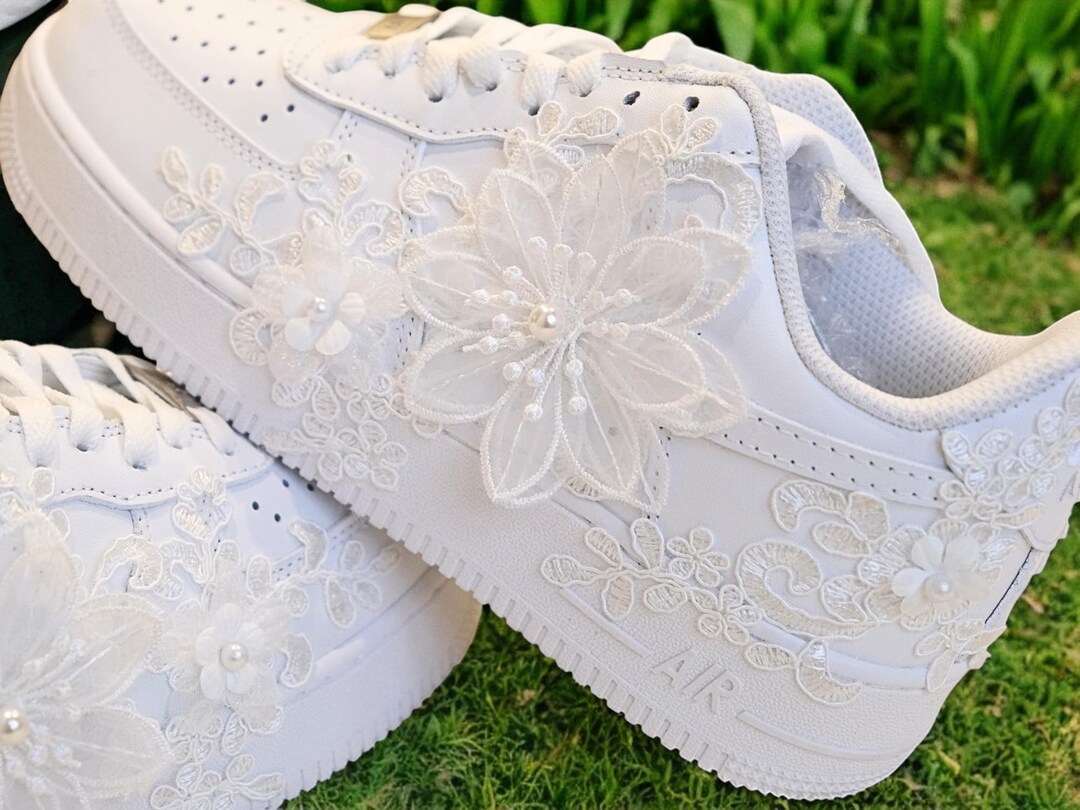 Bridal Air Force 1 Bright White Luxury Embroidered Sneakers • Bridal ...