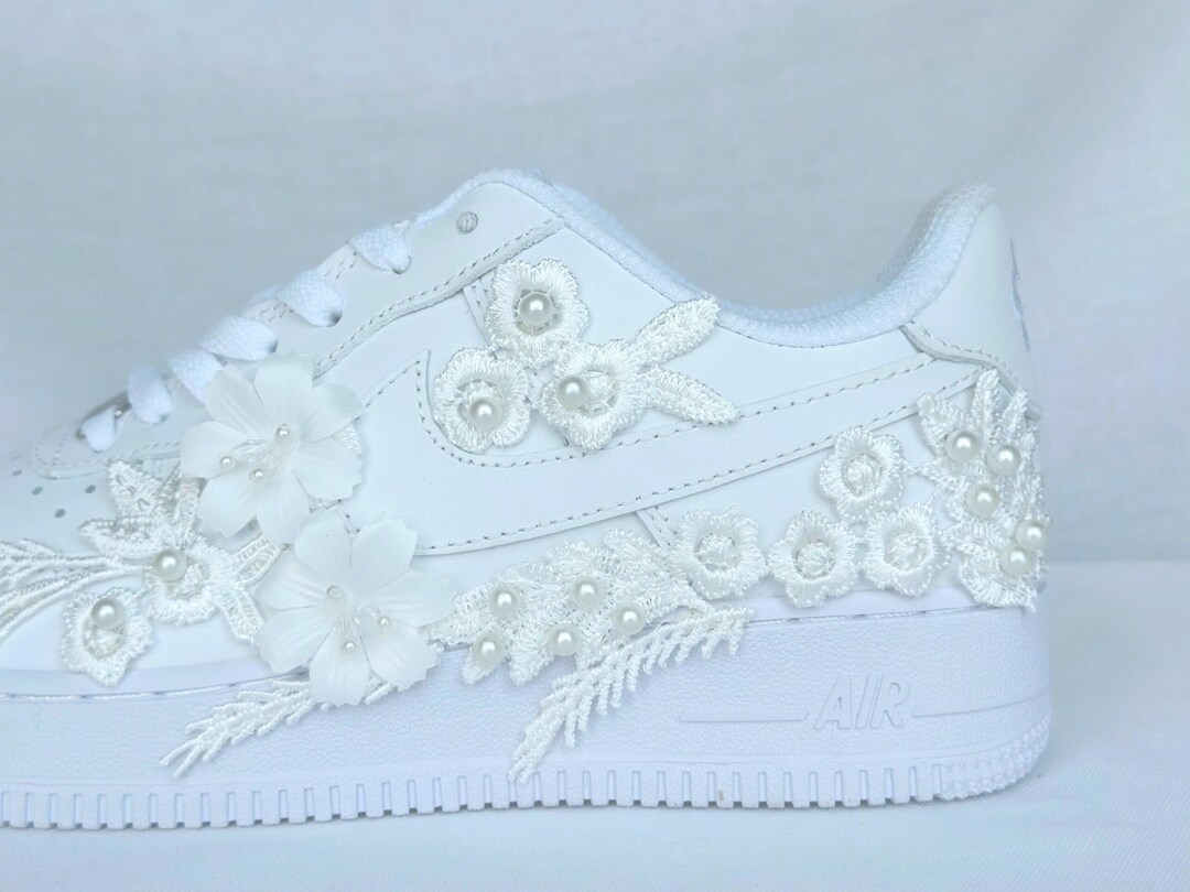 Bridal Air Force 1 Bright White Luxury Embroidered Sneakers • Bridal ...