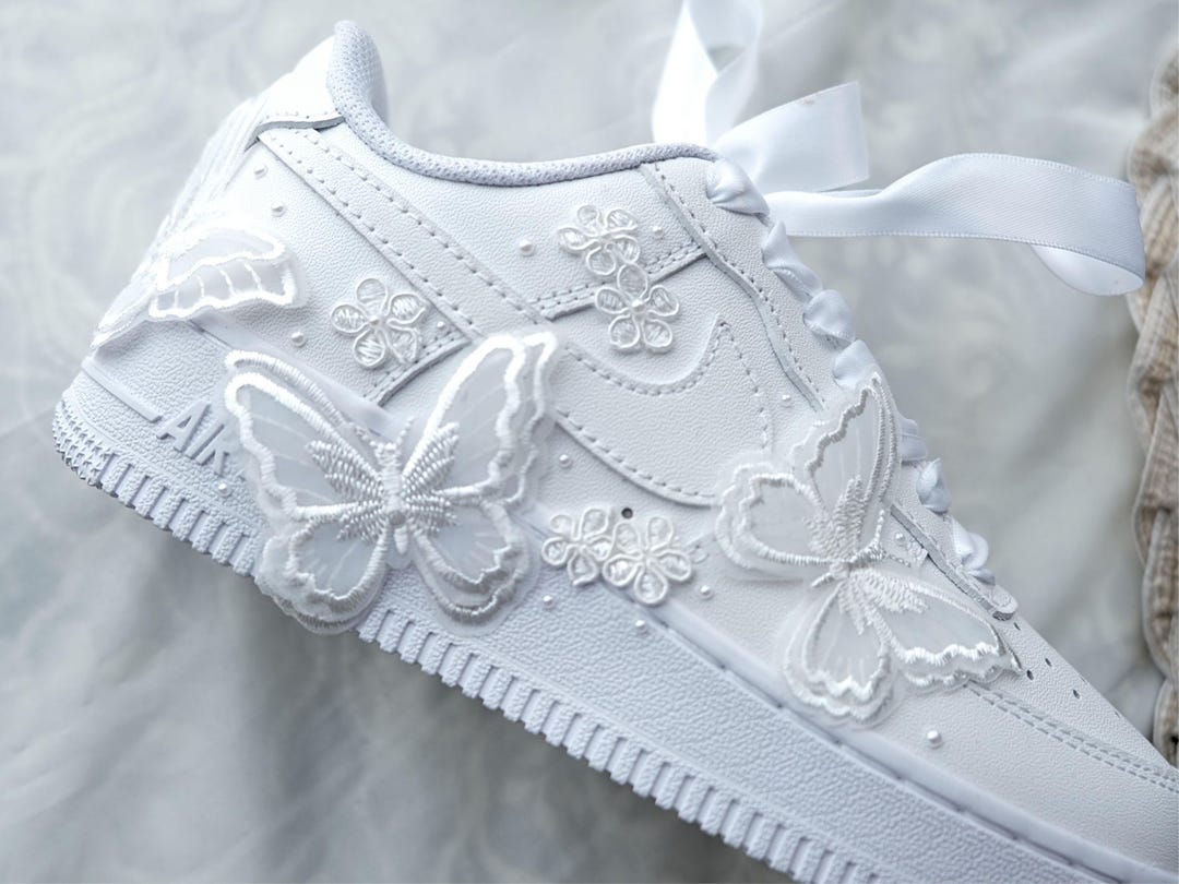 Bridal Air Force 1 Butterfly Floral Embroidered Sneakers • Bridal Shoes ...