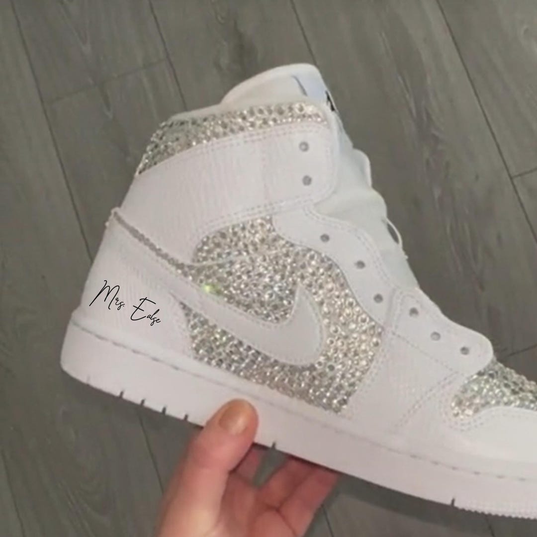 High Top Wedding Jordans for Bride • Custom White Jordan Bridal Shoes ...