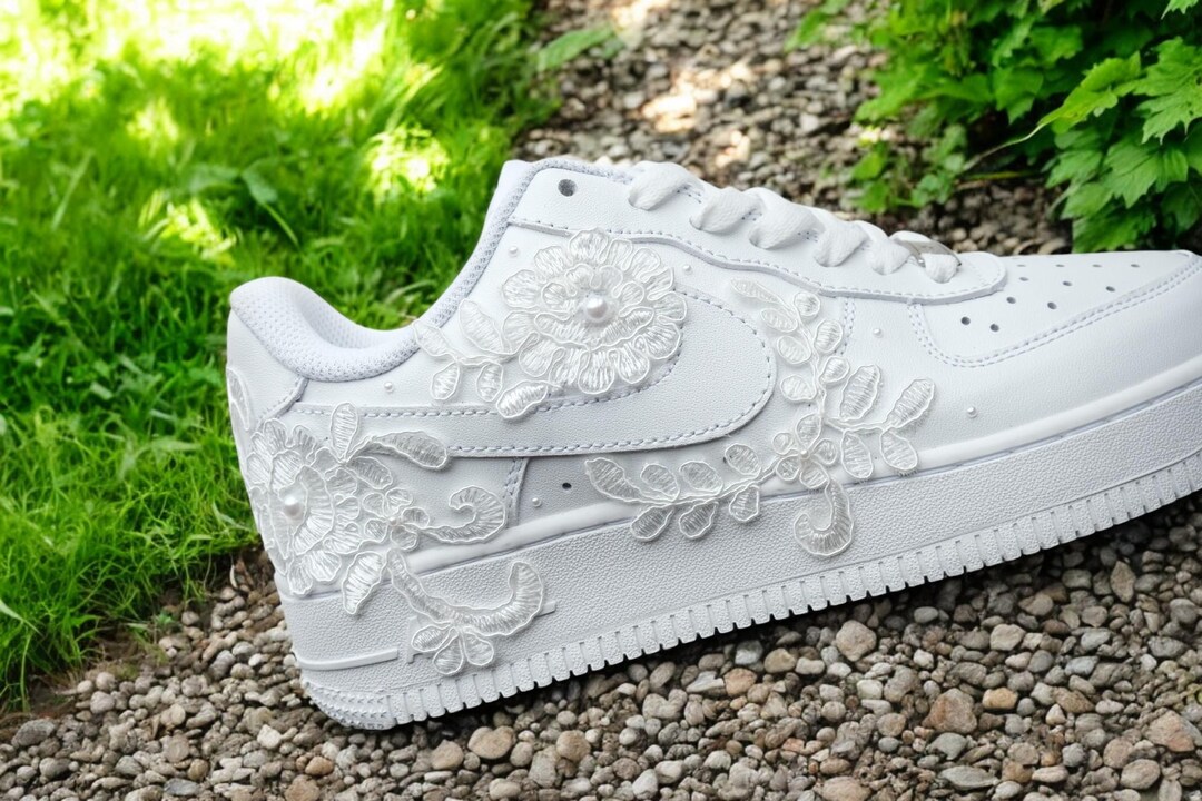 Bridal Air Force 1 Bright White Luxury Embroidered Sneakers • Bridal ...