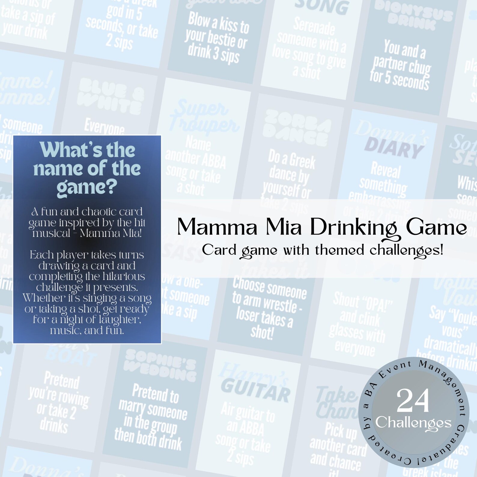 Mamma Mia Drinking Game Cards | Digital Party Printable | Fun Party ...