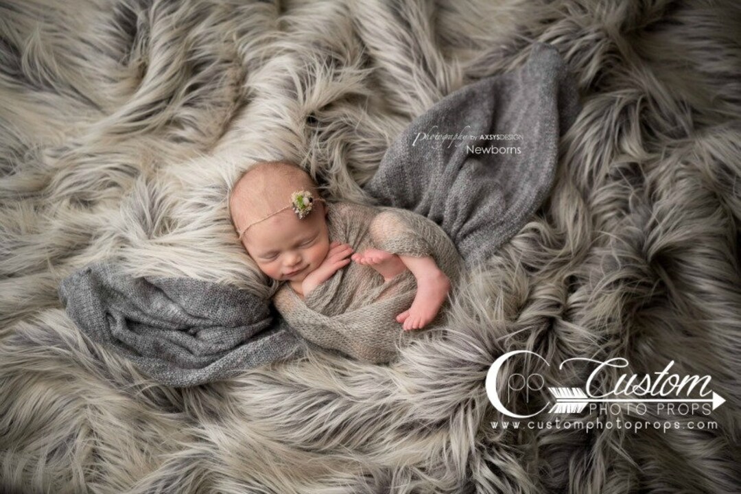 Long Gray Fur Photography Prop, Flokati Newborn Fur, Artificial Fur Fabric, Boudoir Blanket ...