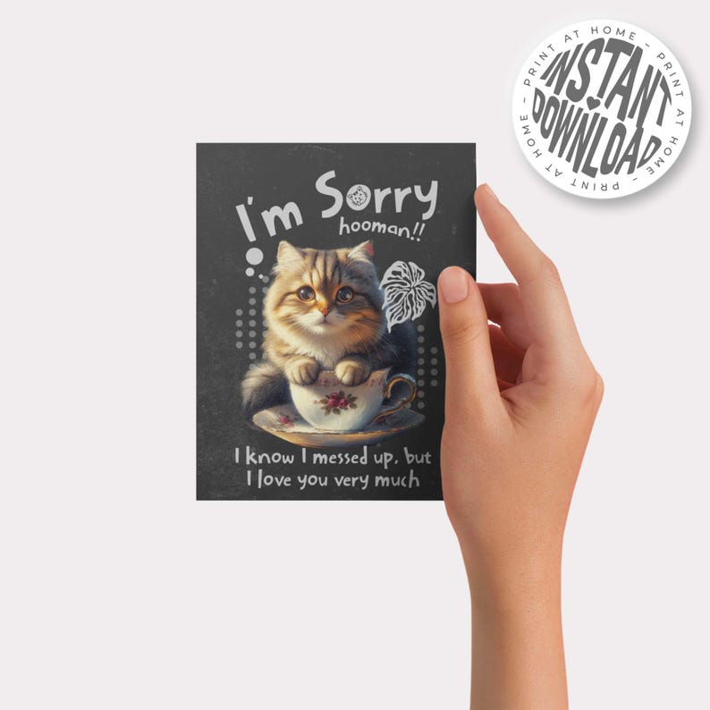 I'm Sorry Cute Cat Card - Digital Download With Envelope, Funny Apology ...