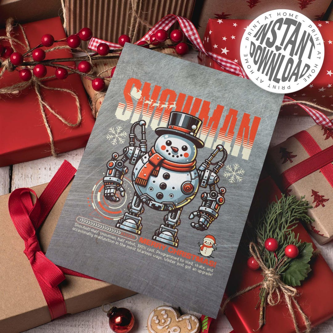 Snowman Robot Future Sci-fi - Card With Envelope - Digital Download ...