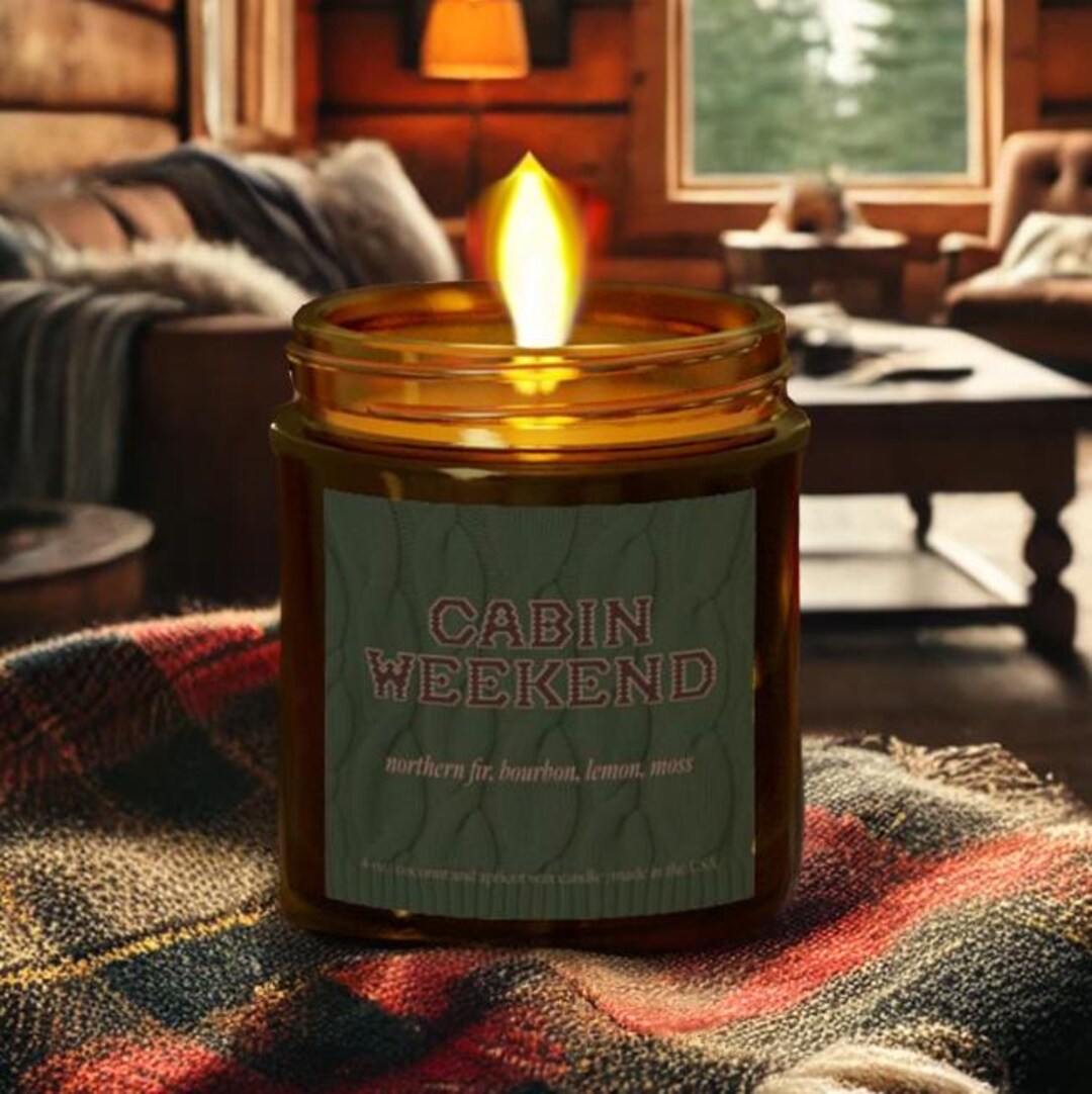 Cabin Weekend Candle | Fall Fir Moss Bourbon Candle, Cozy Candle - Etsy