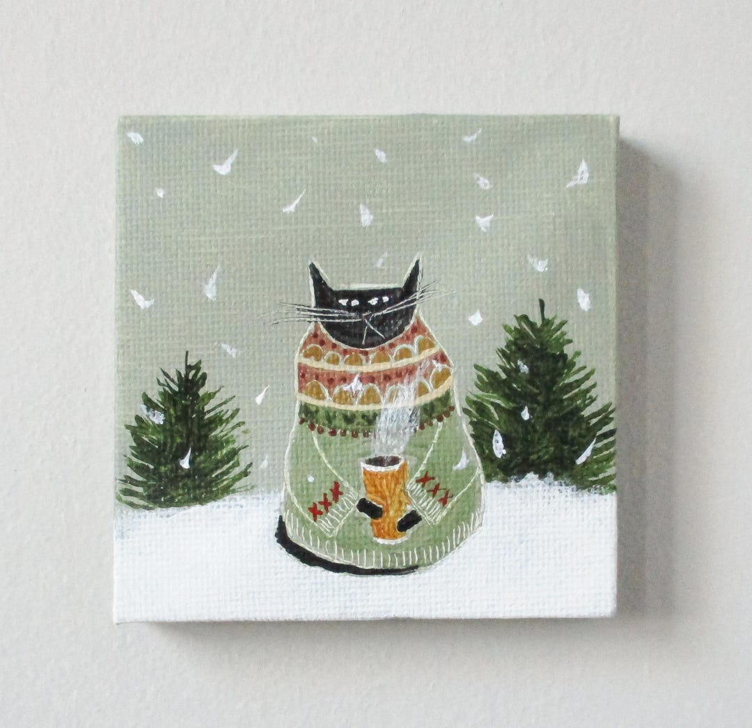 Cappuccino Cat / Original Painting on Canvas - Etsy