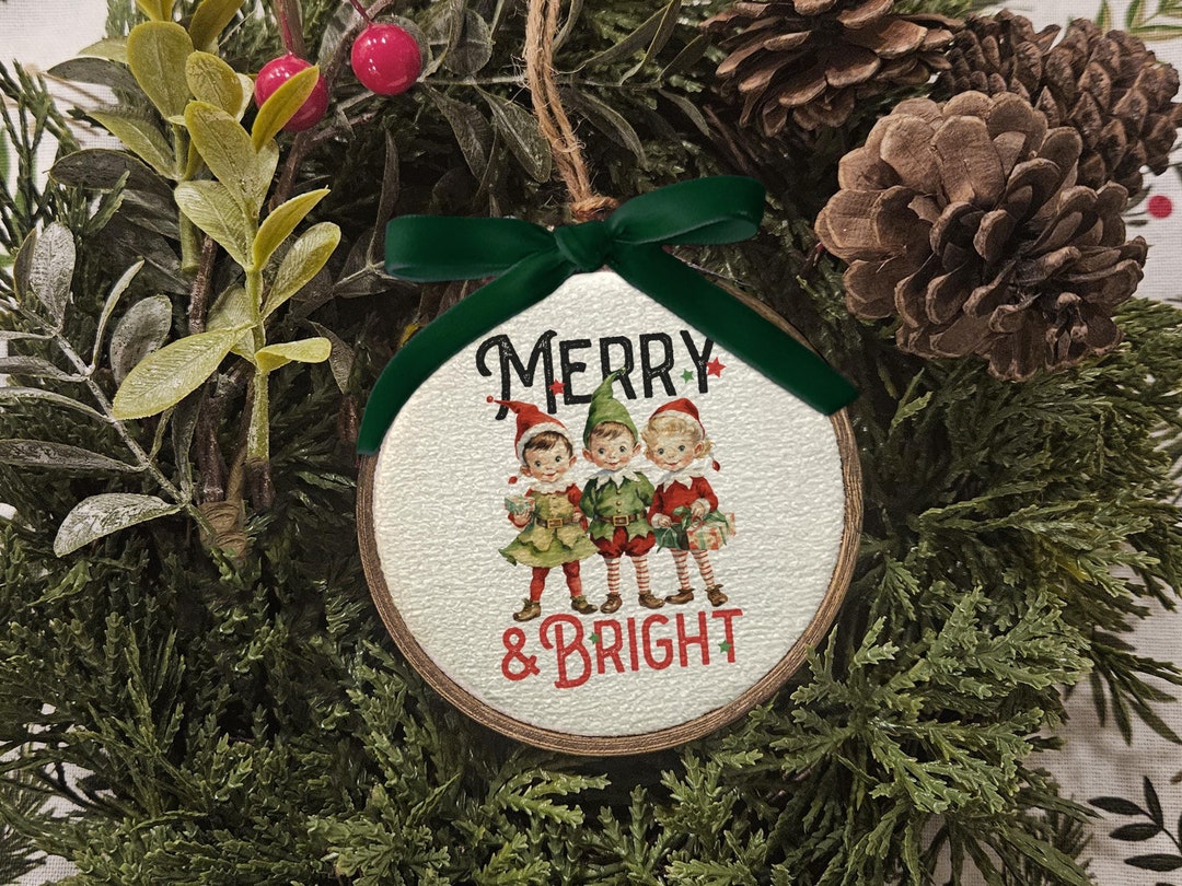 Vintage Elves Christmas Hoop Ornament 2024 – Christmas Elf Holiday ...