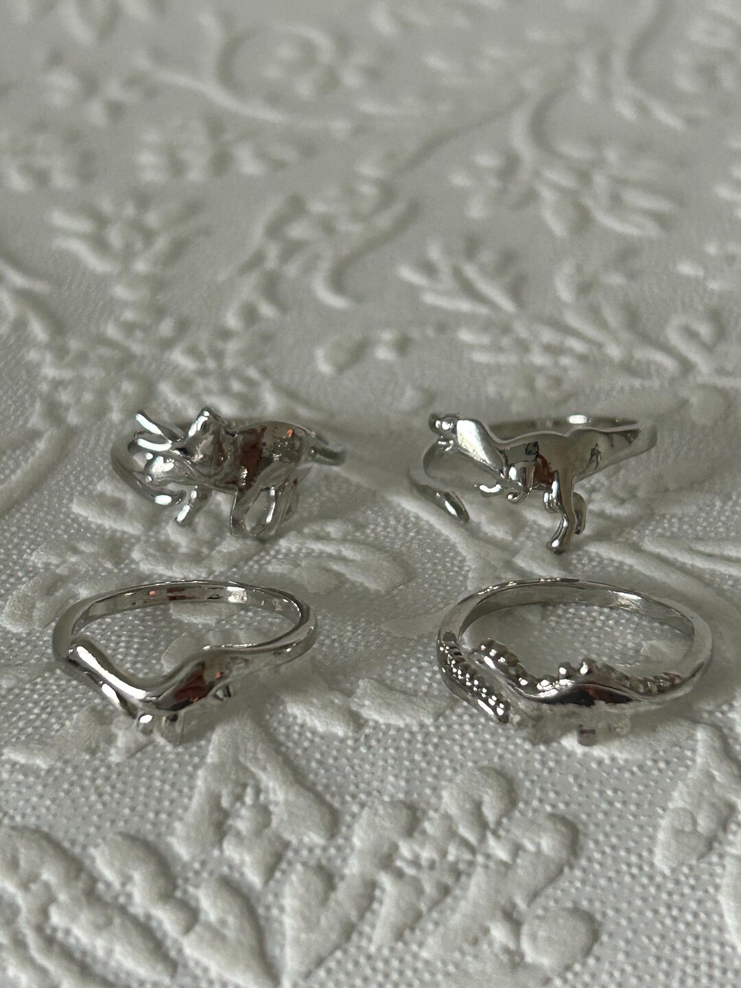 Set of 4 Adjustable Silver Dinosaur Rings, Silver Statement Adjustable ...