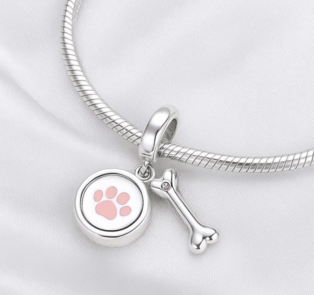 Dog Bowl and Bone Sterling Silver Pendant Bracelet Charm, S925 Dog Bone ...