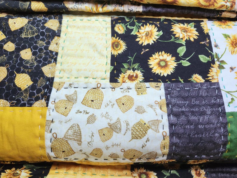 Honey Bees and Sunflowers Cotton Hand Made Quilt 54" X 70" - Etsy