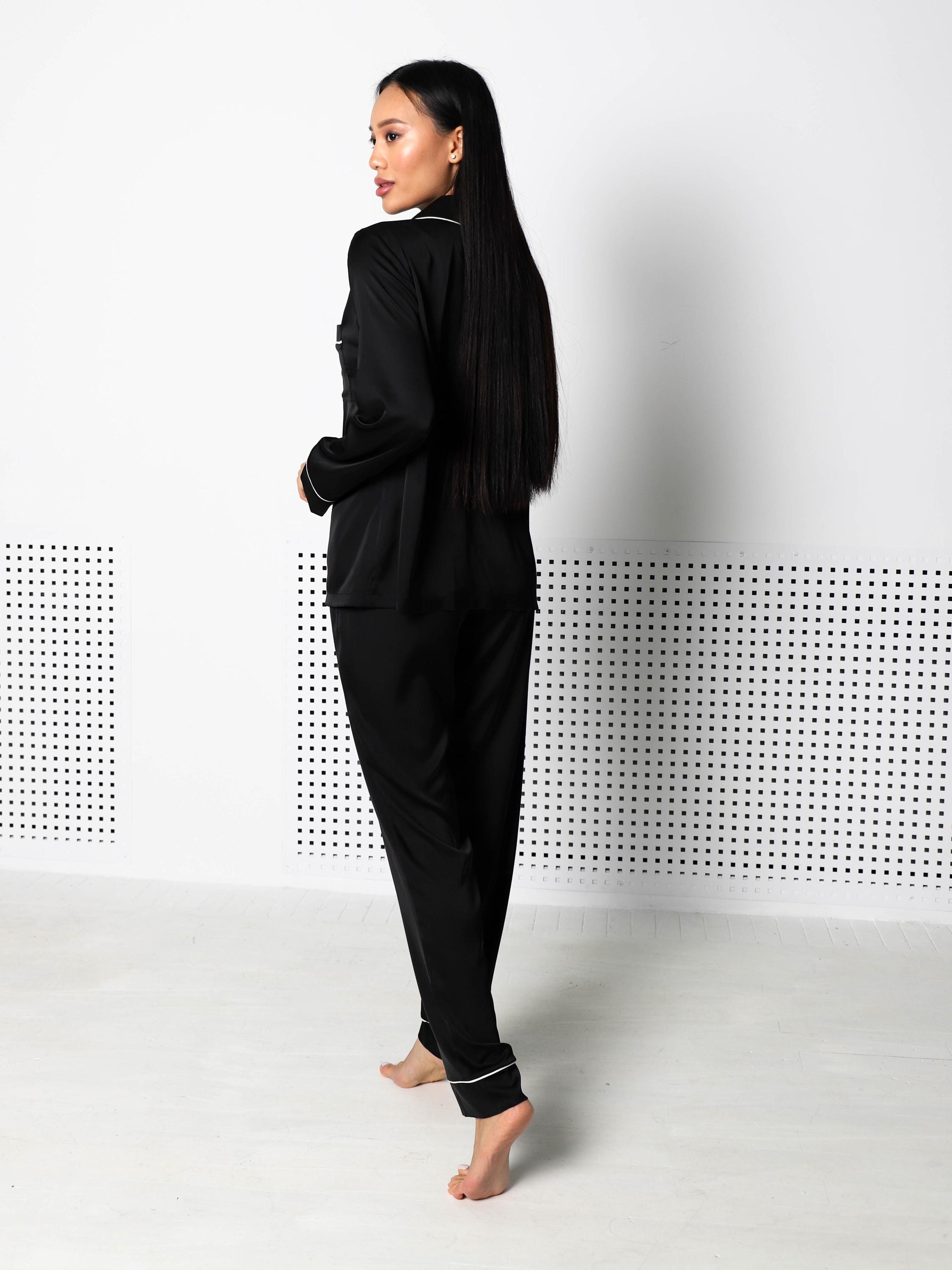 Luxurious Black Silk Pajama Set for Women - Etsy