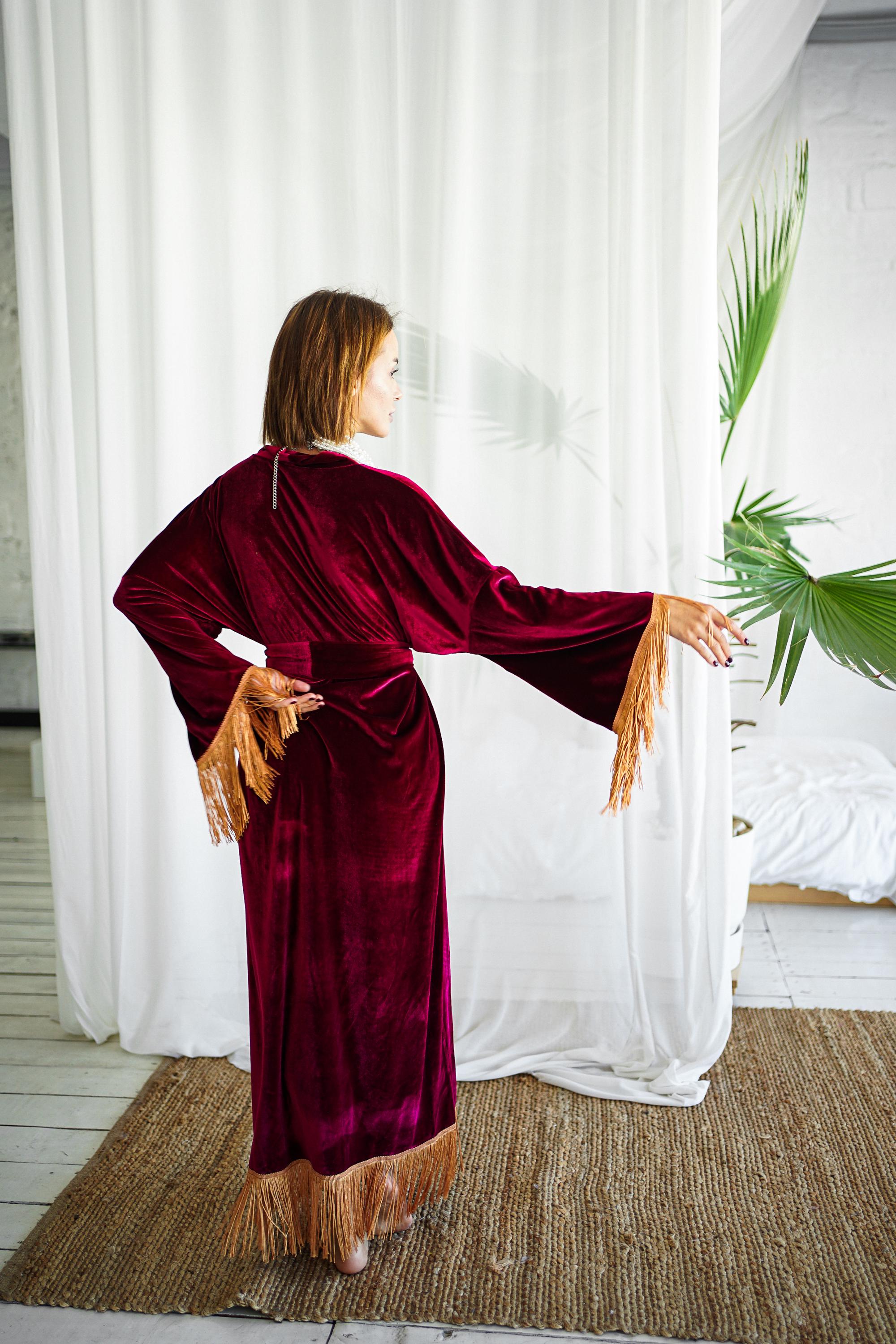 Burgundy Velvet Robe With Fringe for Women - Elegant Loungewear - Etsy