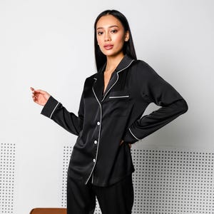 Luxurious Black Silk Pajama Set for Women - Etsy