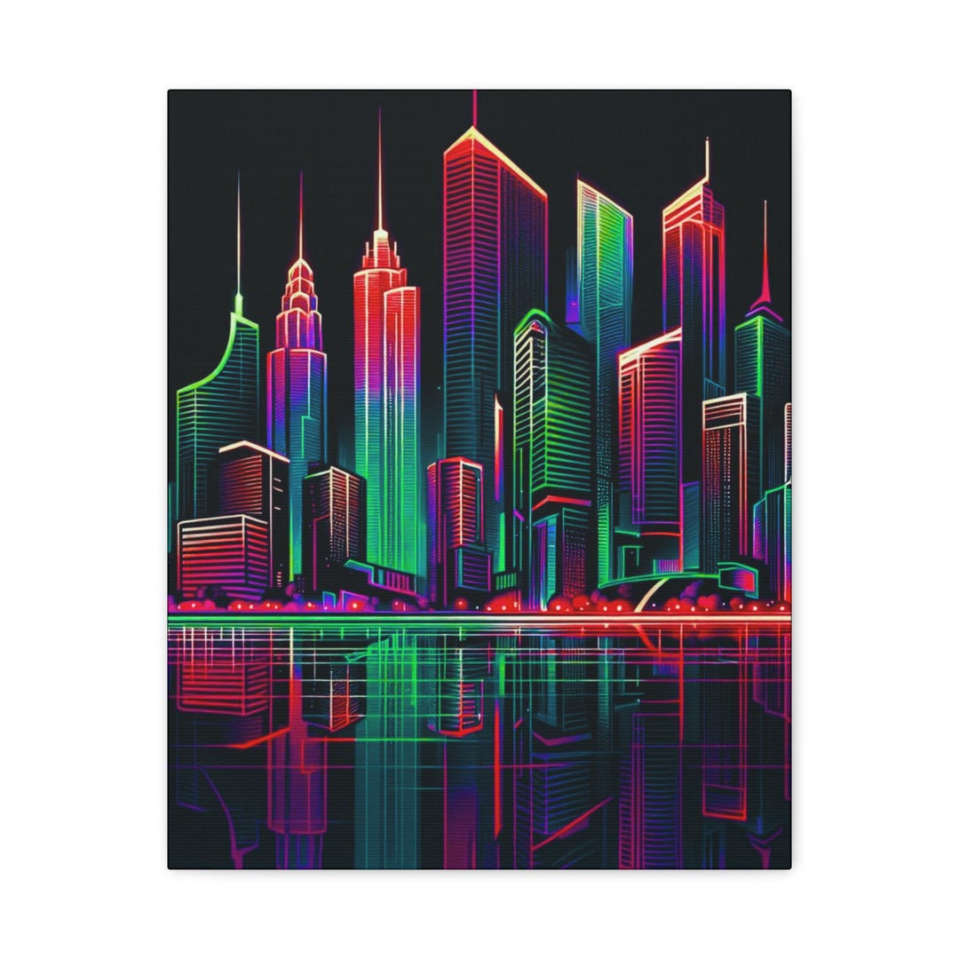 Highlighter Highrise Metropolis Canvas Wall Artwork, Neon Wall Decor ...