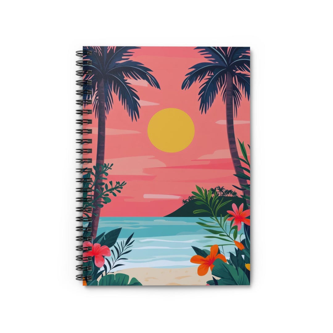 Tropical Sunset Beach Notebook | Spiral Ruled Journal - Etsy